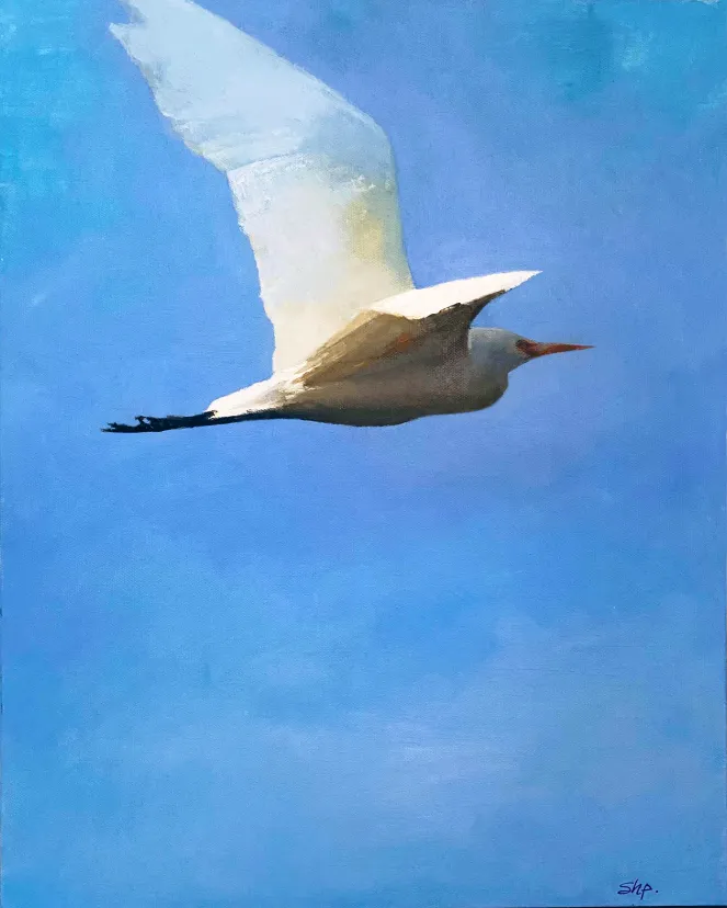 Egret Flying West Original - The Hampstead Studio